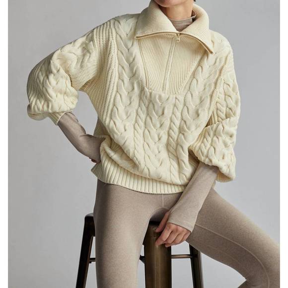 Varley | Sweaters | New Varley Daria Half Zip Cable Knit Sweater In ...